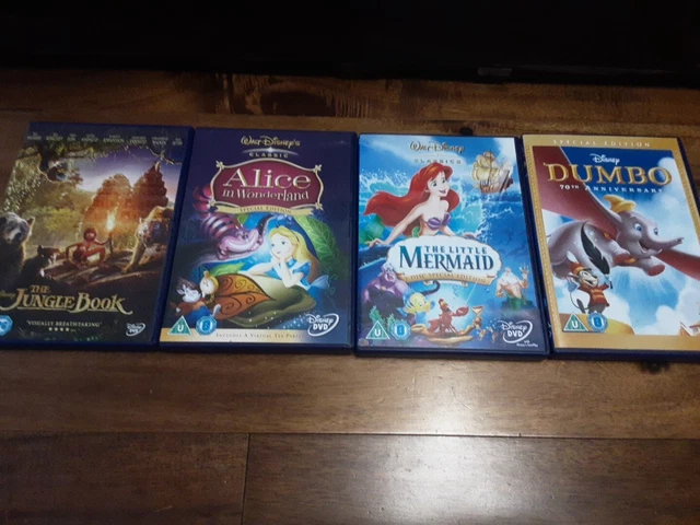 4 DVD FILMS Alice In Wonderland Little Mermaid Dumbo Jungle Book Kids ...