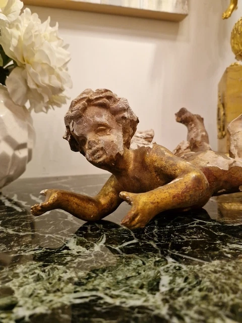 XVIII ÈME S, Ancien Angelot, Ange En Bois Sculpté Et Doré EUR 150,00 ...