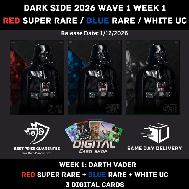 TOPPS STAR WARS Card Trader 2026 DARK SIDE Week 1 DARTH VADER Red Blue ...