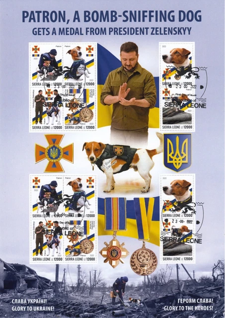 UKRAINE WAR PATRON Jack Russell/Bomb Detection Dog Stamp Sheet #5 (2022 ...