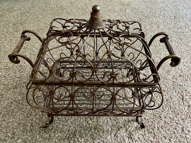 VINTAGE FRENCH WROUGHT Iron Centerpiece Basket with Hinged Lid - 17" x ...