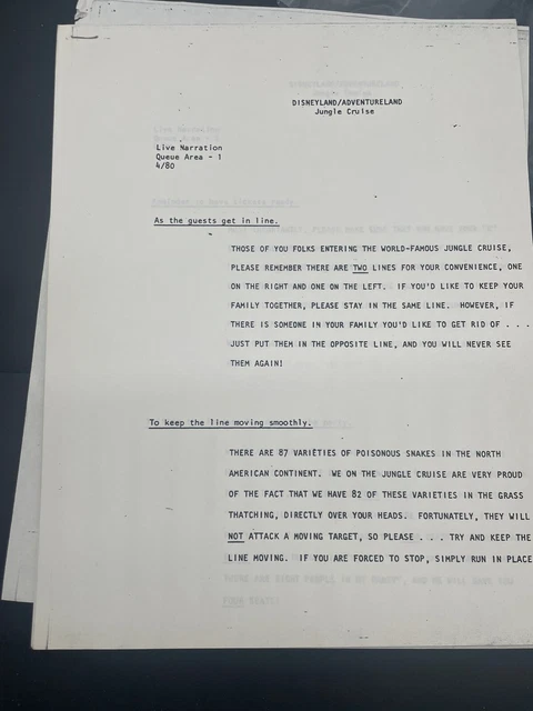 1980 DISNEYLAND JUNGLE Cruise Narration Script Adventureland Walt ...