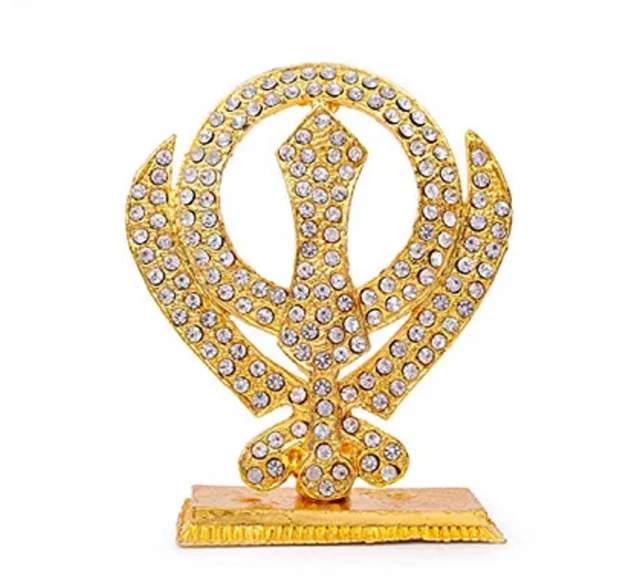 INDIAN TRADITIONAL GOLD Metal Khanda Sahib Idol For Car Dashboard $22. ...