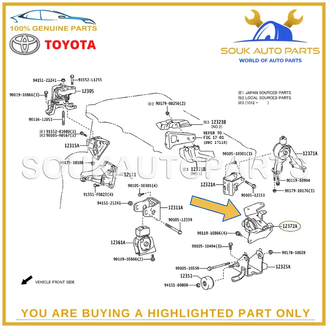 1237220040 GENUINE TOYOTA INSULATOR, ENGINE MOUNTING, LH(FOR TRANSVERSE ...