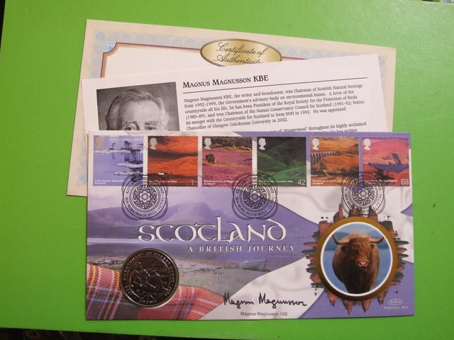 BENHAM COIN COVER Scotland, Isle Of Man Crown Signed Magnus Magnusson £ ...