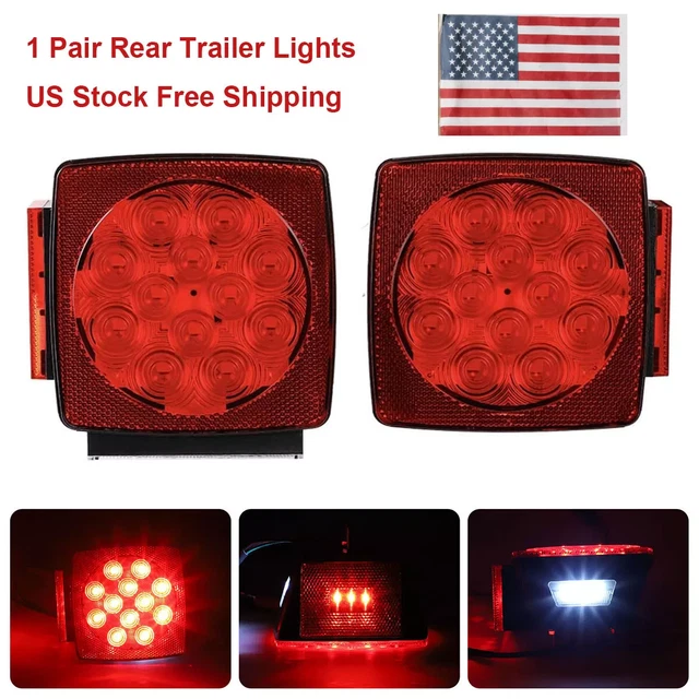 REAR LED SUBMERSIBLE Square Trailer Tail Lights Kit Boat Truck ...