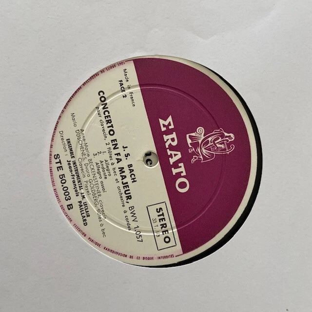 BACH , PAILLARD Early French Stereo pressing 50.003 on the Erato label ...