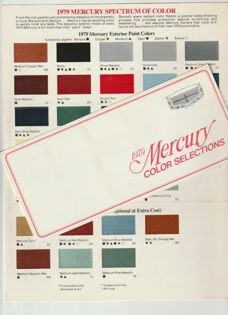 1978 MERCURY US Color Chart MARQUIS COUGAR XR-7 ZEPHYR MONARCH BOBCAT ...