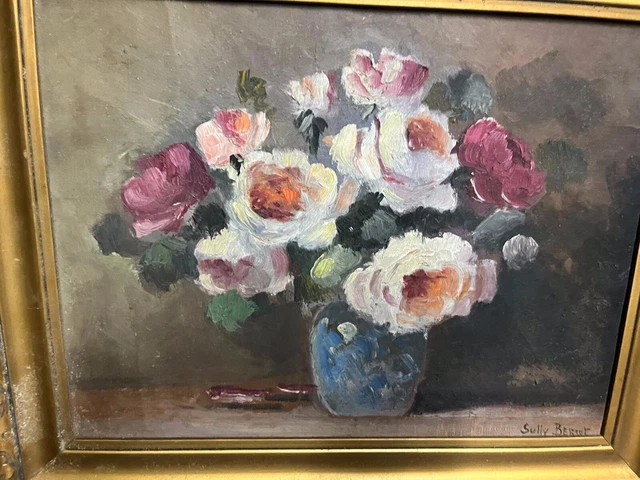 ANCIEN TABLEAU,HUILE SUR Toile,Hst,Nature Morte,Sully Berrot,Bouquet De Fleur,Xx EUR 40,00 ...