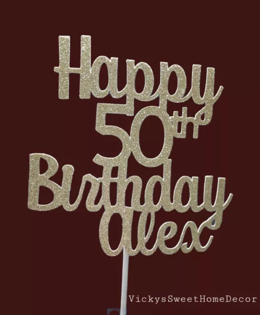 Gold Glitter Happy 50th Birthday Cake Topper F K 50 Humorous Topper £