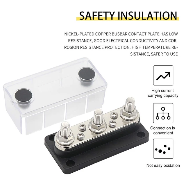 300A BUSBAR TERMINAL Block 48V Bus Bar Box 3/8 Studs 3+4 Way for RV ...
