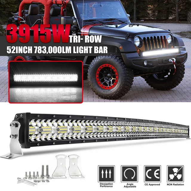TRI-ROW 52& CURVED LED Light Bar Driving Flood Spot Roof Offroad Truck ...