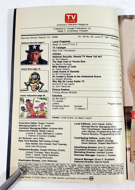 1981 TV GUIDE June 27-July 3 Linda Evans Dynasty Mills Watson Lobo No ...