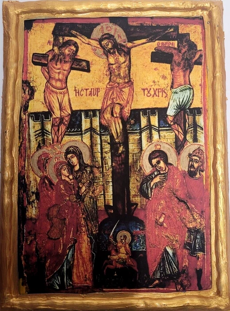 CRUCIFIXION OF JESUS Christ Byzantine Greek Balkan Orthodox Icon Plaque £190.39 - PicClick UK