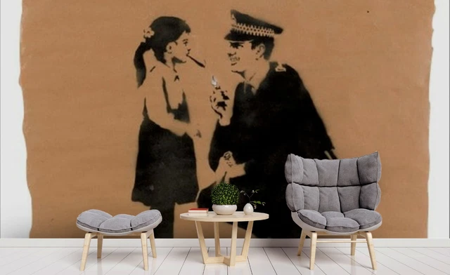 3D BANKSY POLICE Girl Spliff Wallpaper Wall Mural Removable Self ...