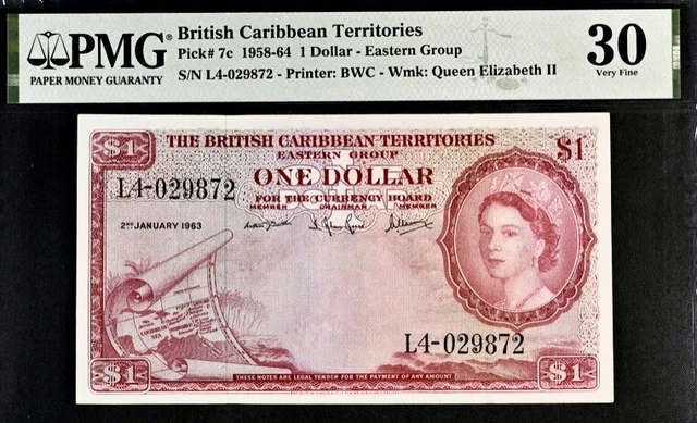 BRITISH CARIBBEAN TERRITORIES $1 Pick# 7c 1958-64 PMG 30 Very Fine ...