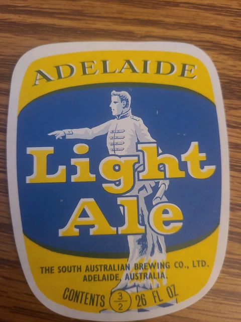 SOUTH AUSTRALIAN BREWING ADELAIDE LIGHT ALE label AUSTRALIA 26oz ...