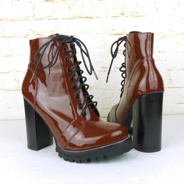 JEFFREY CAMPBELL LEGION Boot Women 8M Red Patent Leather Heel Lace Zip ...