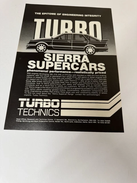 ORIGINAL TURBO TECHNICS Ford Sierra XR4x4 Turbo Magazine Advert Wall ...