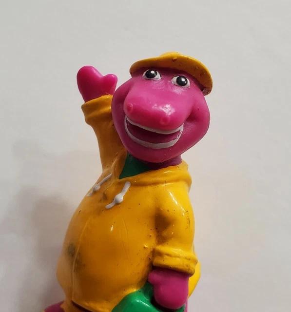 BARNEY PVC FIGURE 2.5 Inch Dinosaur Figure 1993 Tv Show Yellow Raincoat ...
