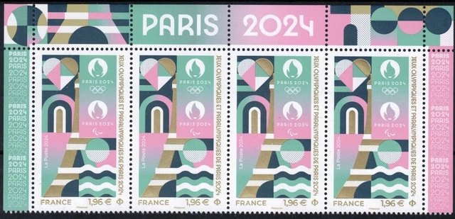 FRANCE 2024 PARIS 2024 Olympic & Paralympic Games flame eiffel wave 4v ...