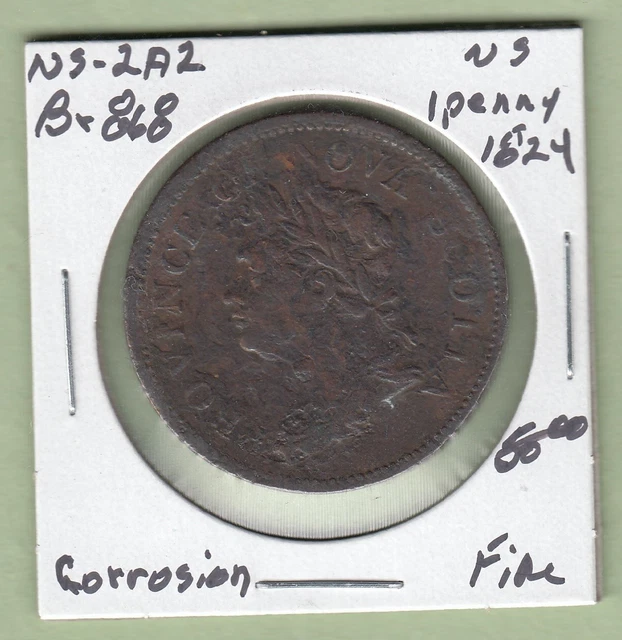 1824 NOVA SCOTIA One Penny Coin - Br868 - Fine (Corrosion) $20.00 ...