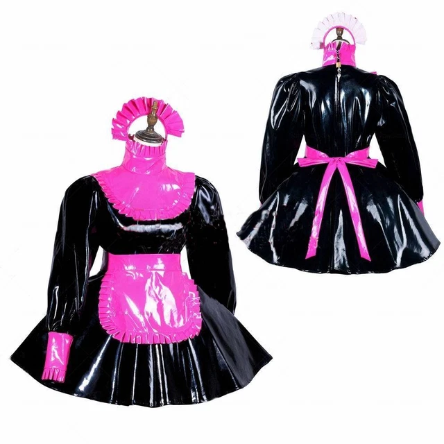 SISSY GIRL MAID Black PVC lockable Dress Cosplay Costume Tailored £64. ...