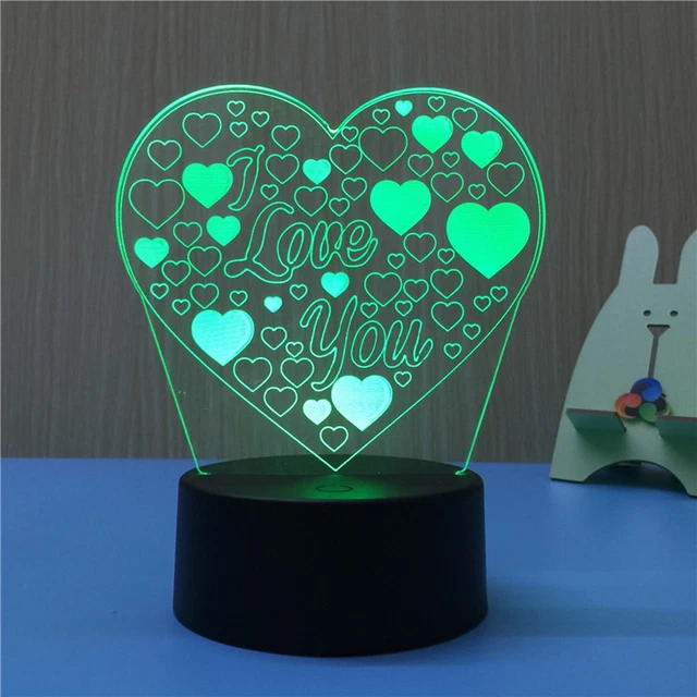 3D HEART SHAPE Lamp Multicolor LED Lights Touch USB Night Light Table ...