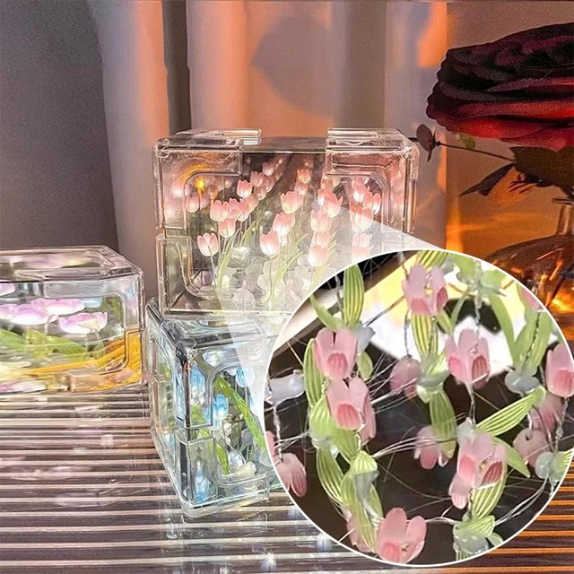 CUBE TULIP MIRROR Night Light Handmade DIY Tulip Flower Lamp Birthday ...