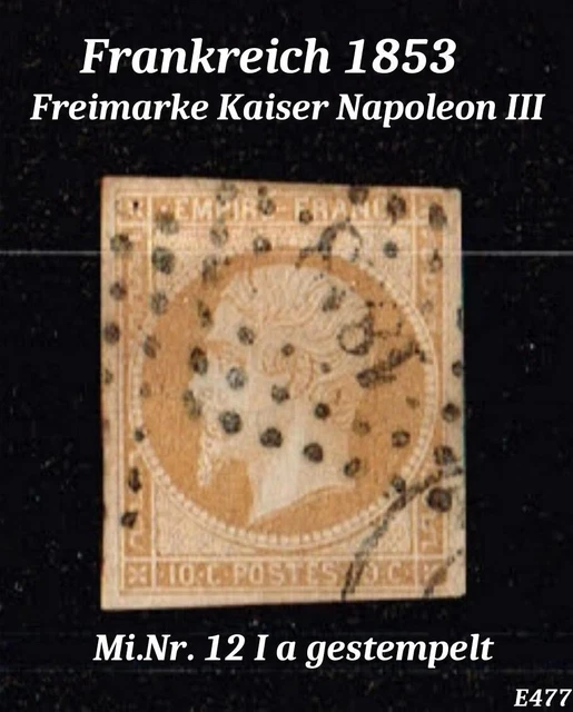 FRANCE 1853 FREE Mark Emperor Napoleon III, Mi.N.12 I a, stamped (E477 ...