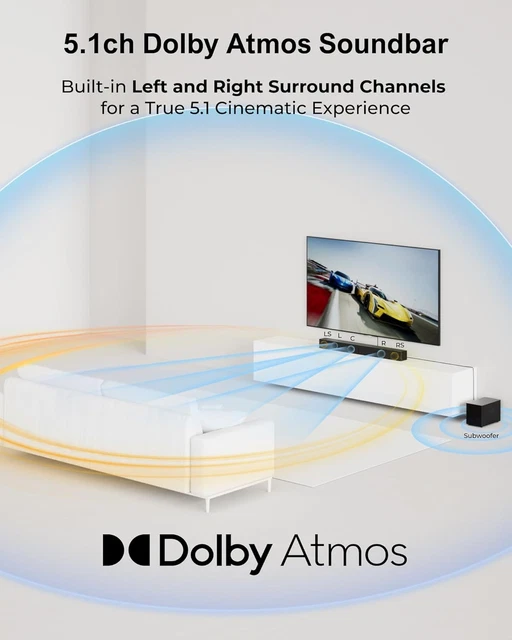 5.1CH SOUNDBAR, DOLBY Atmos, Voicemx, Bassmx, APP, 340W Sound Bar for ...