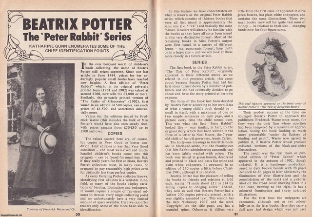 BEATRIX POTTER : The Peter Rabbit Series. This Is An Original Article ...