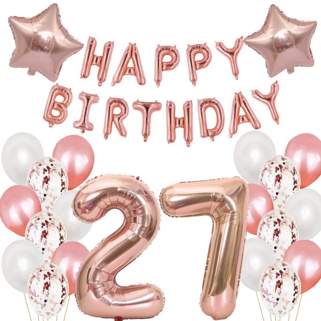 LUFTBALLON 27. GEBURTSTAG frau Rosegold deko Folienballon 27 jahre ...