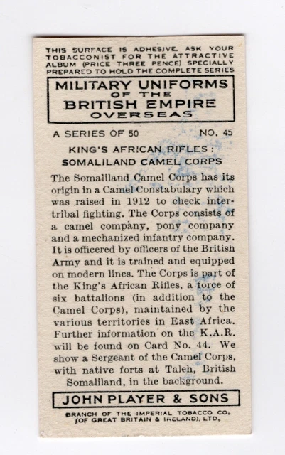 MILITARY UNIFORMS BRITISH Empire #45 Kings African Rifles Somaliland ...