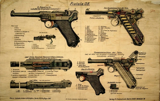 WW2 GERMAN PARABELLUM Luger P08 Aged Look Drawing Print £3.78 - PicClick UK
