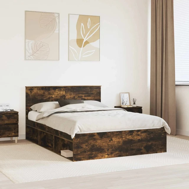 BED FRAME SMOKED Oak 160 x 200 cm Engineered wood vidaXL £294.08 ...
