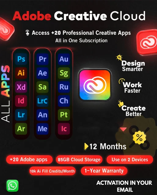 ADOBE CREATIVE CLOUD 2025 | 1-Year Subscription | 20+ Apps | PC/Mac ...