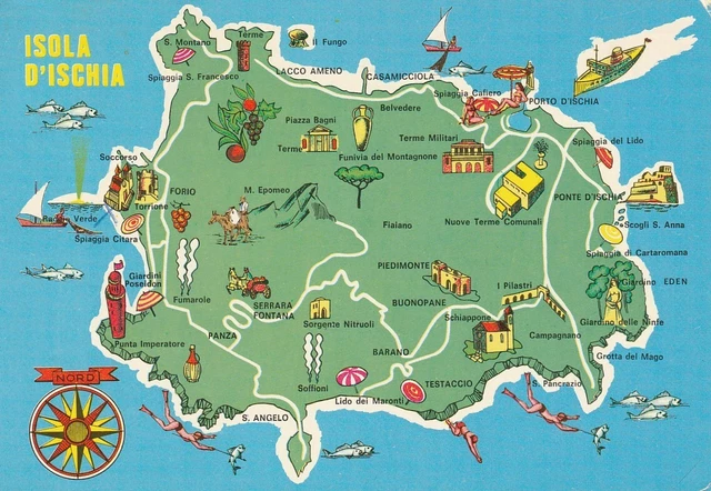 AK MAP, LANDKARTE, Umgebungskarte **ISOLA D` ISCHIA** IV EUR 1,00 ...