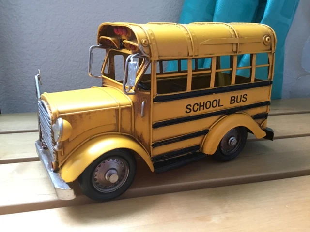RETRO TIN METAL hand painted display School Bus Model, antiqued vintage ...