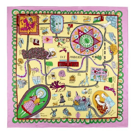 GRAYSON PERRY ART Map - Tate Modern - Silk Scarf £270.00 - PicClick UK