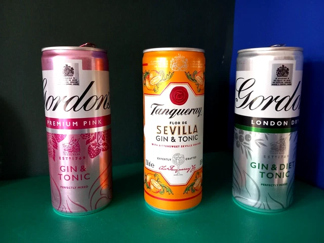 SET X 3 GIN TONIC CANS 250ml GORDONS PREMIUM PINK, LONDON DRY ...