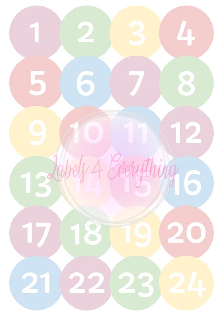 COUNTDOWN STICKERS NUMBER 1-24 Birthday Create Own Advent Party ...