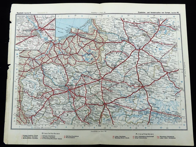 RAILWAY MAP OF Warsaw Poland Vilnius Latvia Rail Routes Antique ...