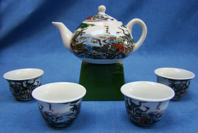 VINTAGE CHINESE CHILD'S 6- Pc Porcelain Tea Set ~ Seaside Landscape w ...