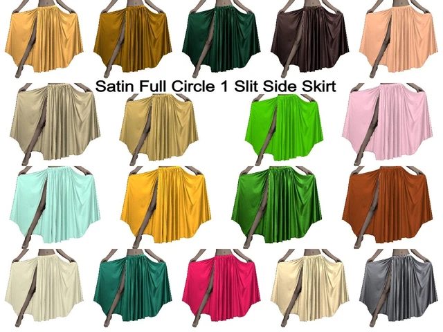 SATIN FULL CIRCLE Slit One Side Skirt Belly Dance Gothic Maxi Long ...