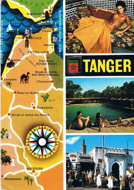POSTCARD MAROKKO MOROCCO Maroc Tanger Tangier Landkarte map Frau woman ...