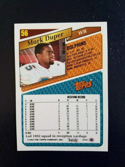 MARK DUPER MIAMI Dolphins NFL 1993 TOPPS AVANT BLANC PRÉ-IMPRESSION WOW ...