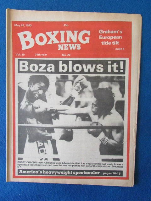 BOXING NEWS MAGAZINE - 20/5/83 - Cornelius Boza-Edwards & Bobby Chacon ...