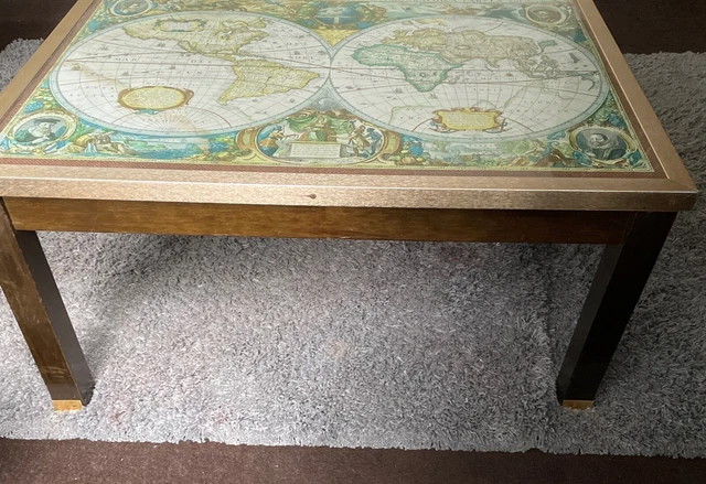 RARE VINTAGE COFFEE side Table World Map Wooden And Brass Globe Design ...