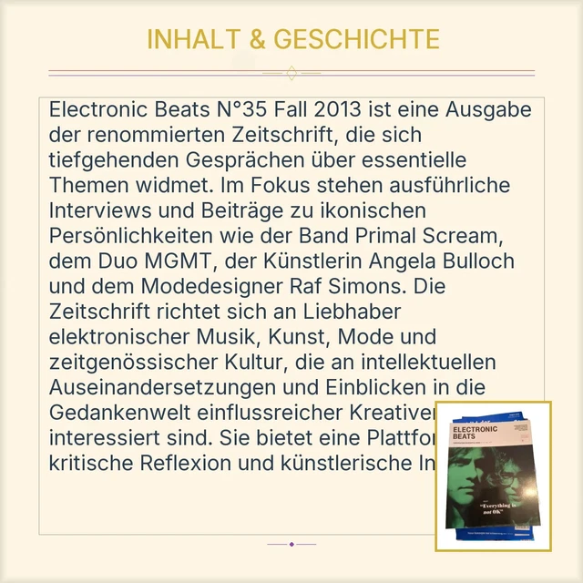 ELECTRONIC BEATS N°35 Fall 2013 Zeitschrift Primal Scream MGMT Kunst ...